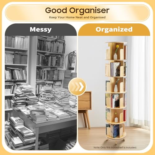 6 Tier Rotating Bookshelf 360 Display Spinning Book Shelf Floor ...
