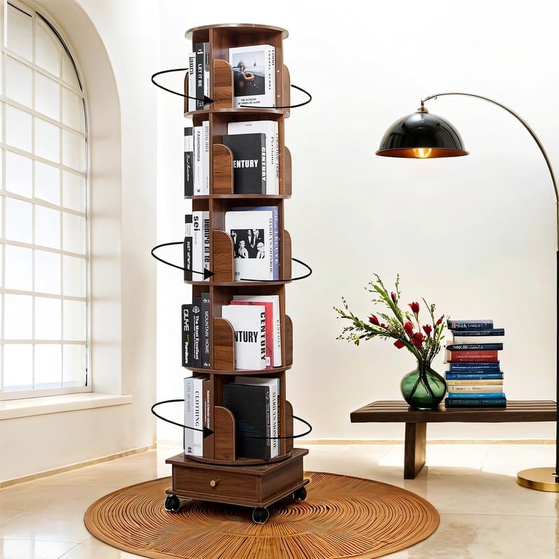 6 Tier Rotating Bookshelf, Corner Bookshelf for Small Space, 360 ...