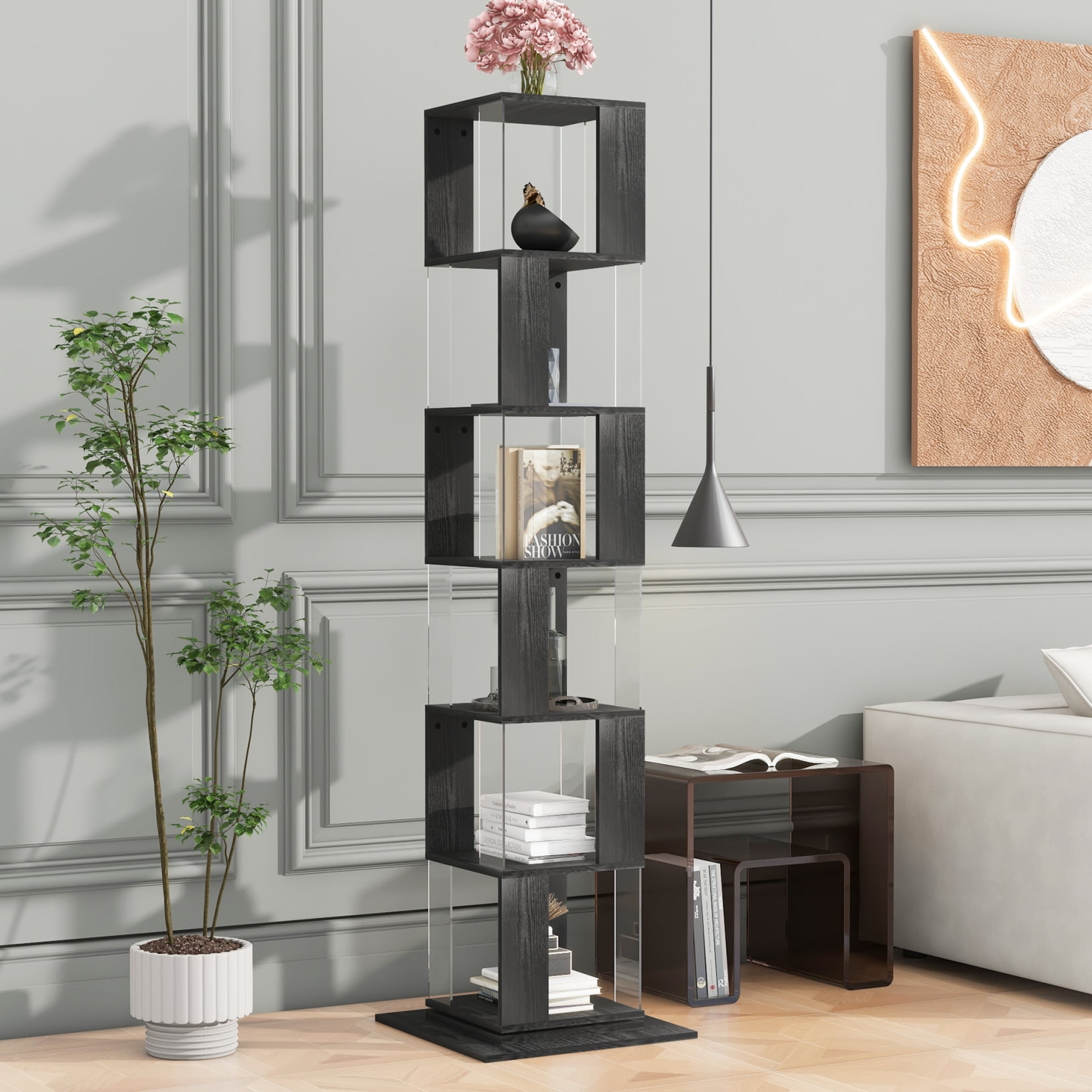 6 Tier Rotating Bookshelf, Revolving Bookcase with Anti-toppling Base ...