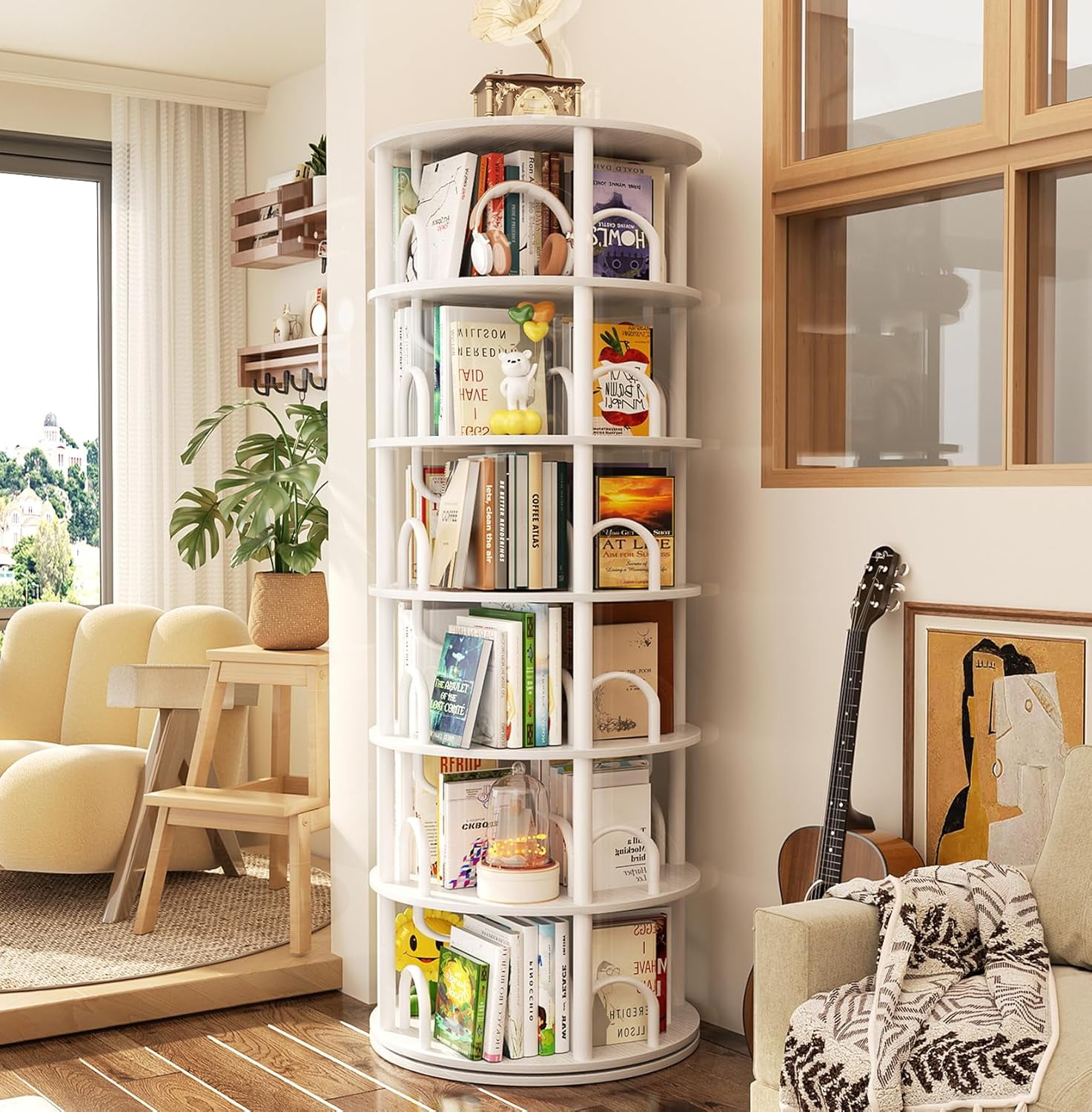 6 Tier Rotating Bookshelf Tower, Revolving Bookcase, 360° Round ...