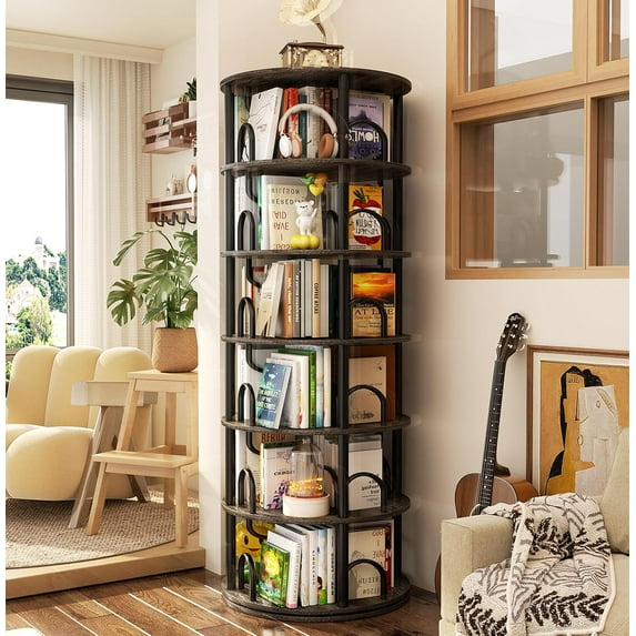 6 Tier Rotating Bookshelf Tower, Revolving Bookcase, 360° Round ...