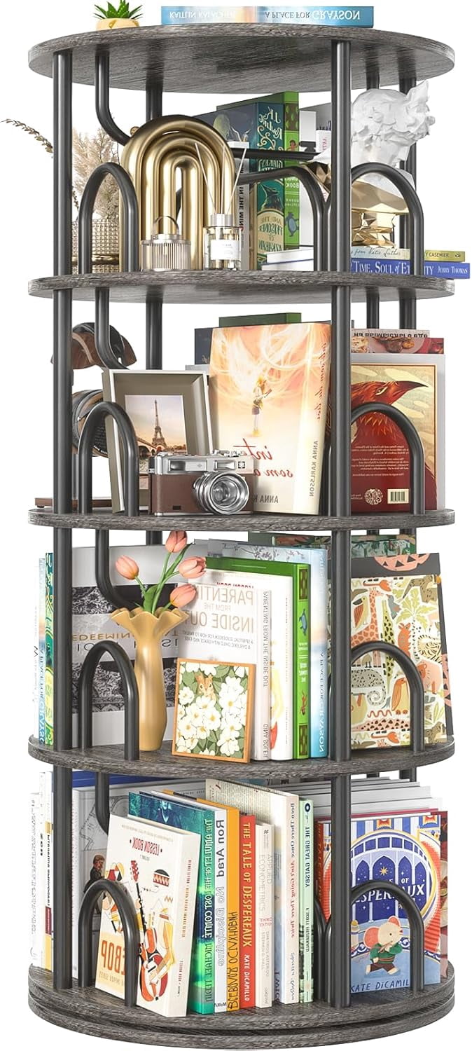 6 Tier Rotating Bookshelf Tower Revolving Bookcase 360° Round Spinning ...