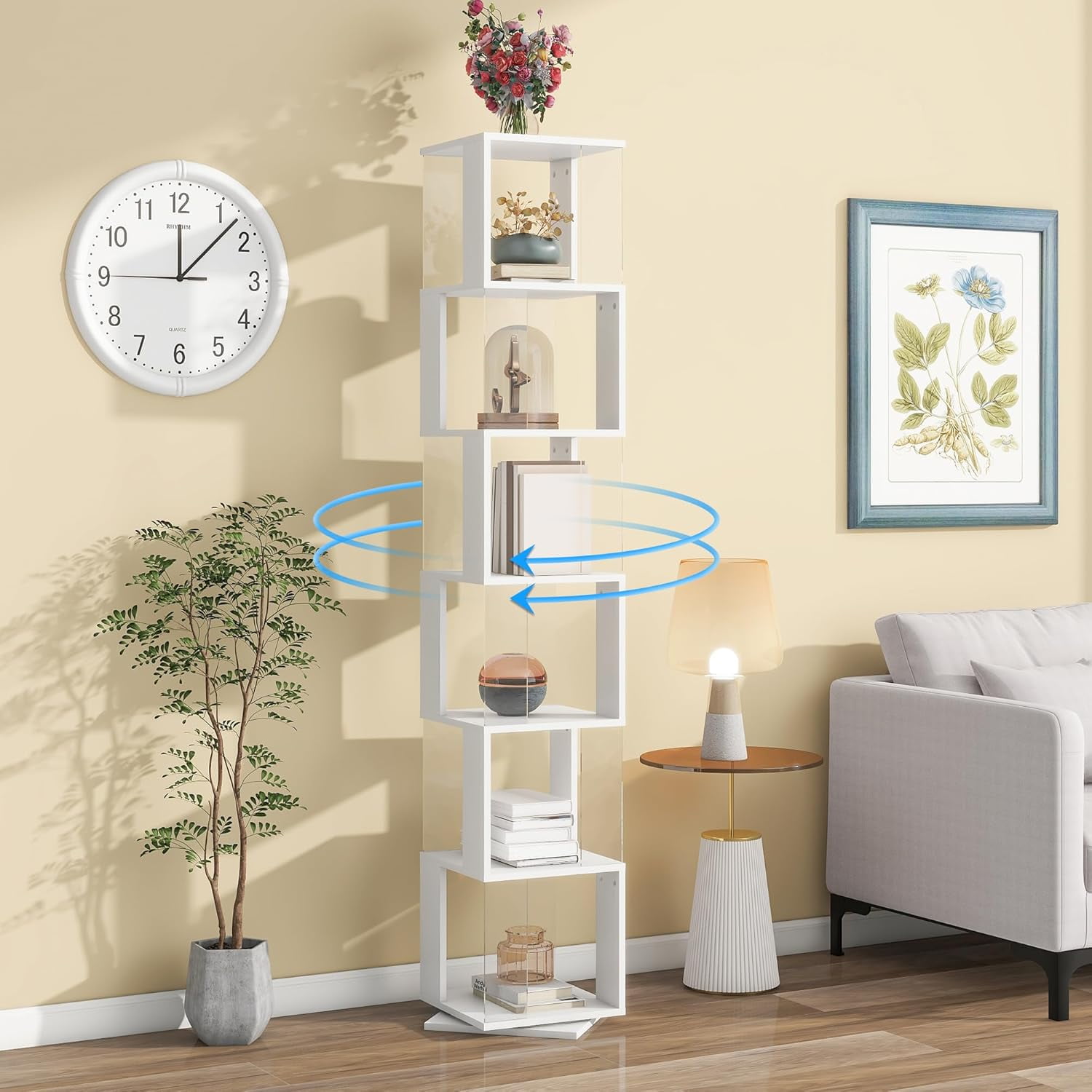 6 Tier Rotating Bookshelf Tower, Revolving Bookcase for Small Spaces ...
