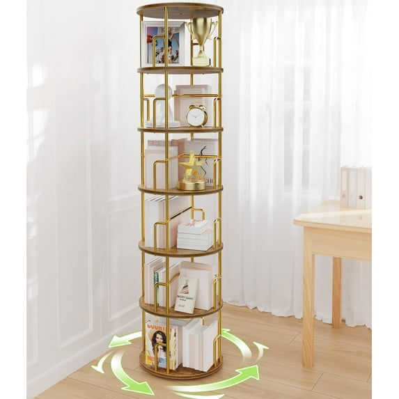 6 Tier Rotating Bookshelf Tower Round,74” Tall Spinning Bookshelf Tower ...