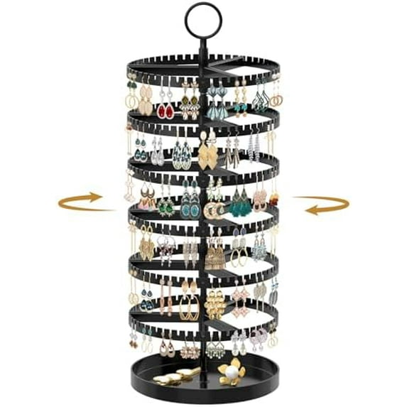 6 Tier Rotating Earring Holder Organizer Display Tree with Metal Tray ...