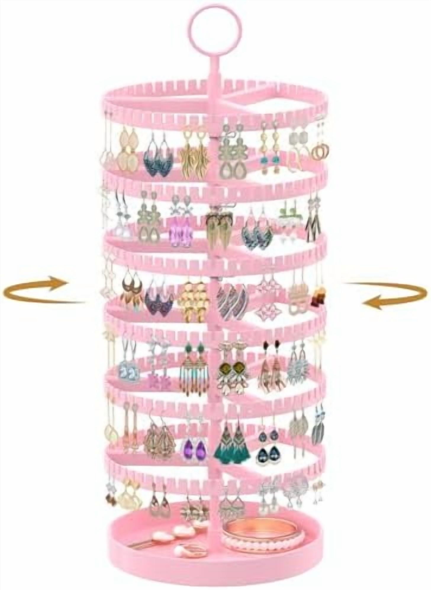 6 Tier Rotating Earring Holder Organizer Display Tree with Metal Tray ...