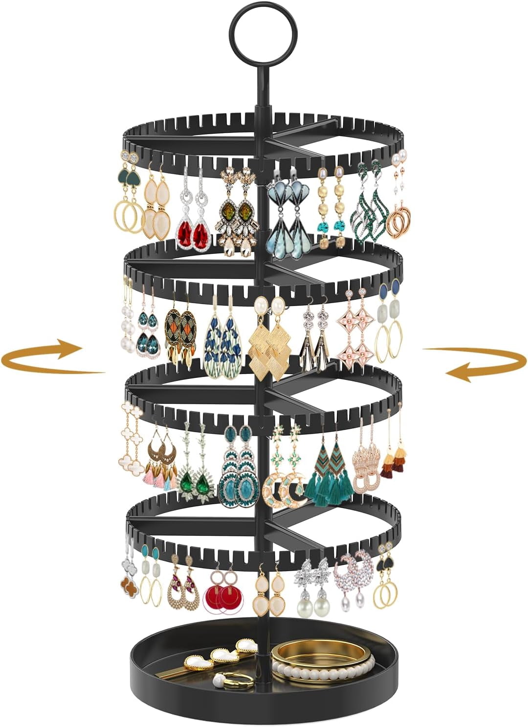 6 Tier Rotating Earring Holder Organizer Display Tree with Metal Tray ...