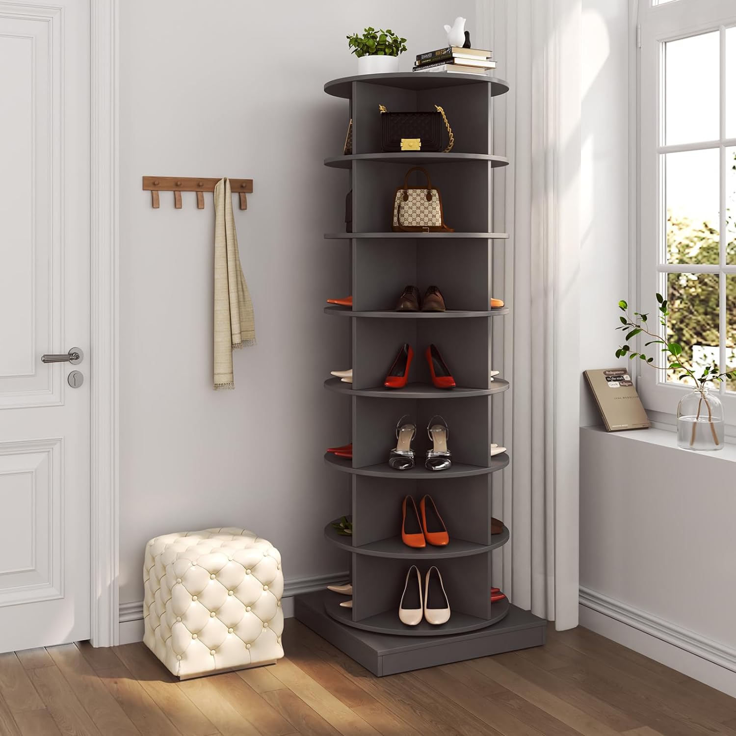 6-Tier Rotating Shoe Rack,360° Spinning Shoe Rack Tower,Free Standing ...