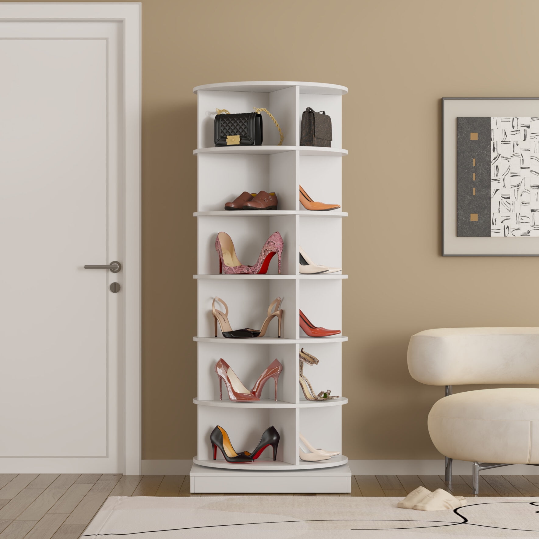 6 Tier Rotating Shoe Rack Tower, Spinning Shoe Display Lazy Susan ...