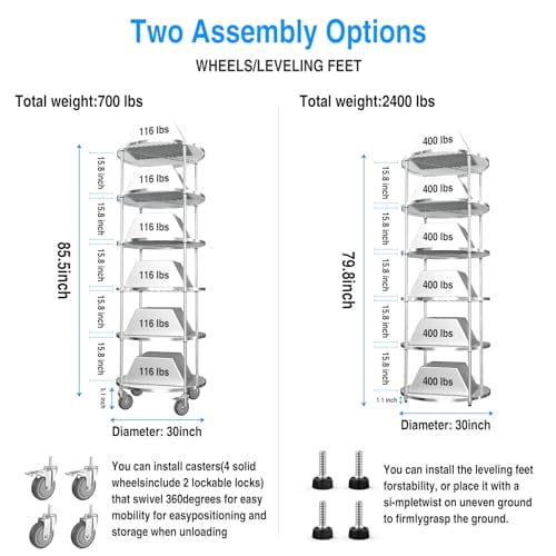 6 Tier Round Shelf 30in Diameter Wire Shelving Unit, NSF Heavy Duty ...
