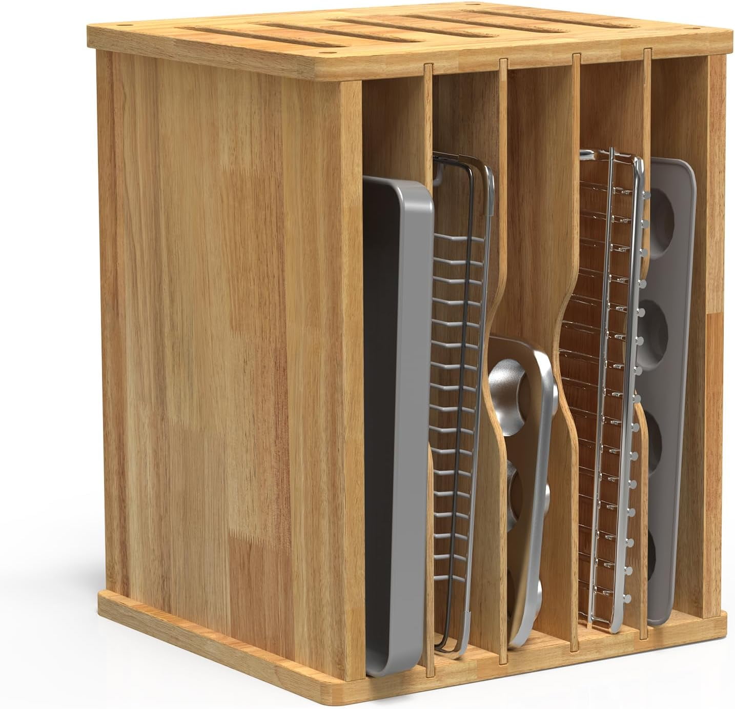 6 Tier Rubber Wood Tray Dividers for Cabinets, Heavy Weight Kitchen ...