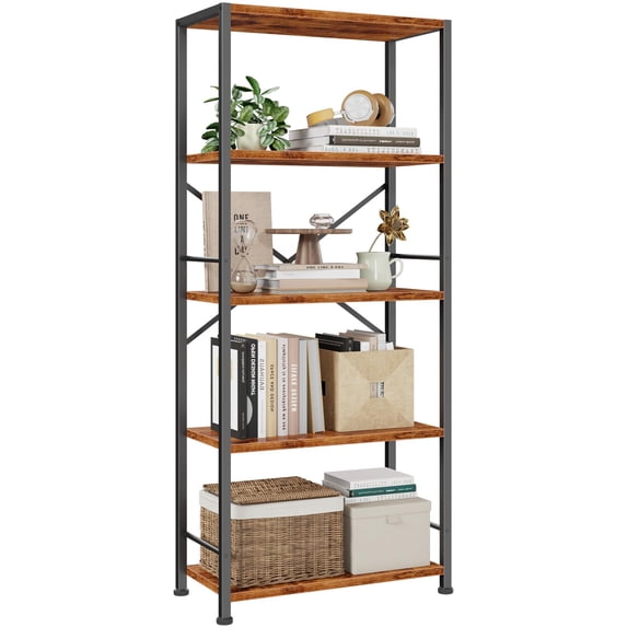 6-Tier Rustic Brown Industrial Bookshelf Metal And Wood Standing ...