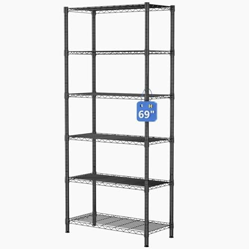 6 Tier Shelf Adjustable Storage Mesh Gaps Metal Utility Shelves Wire ...
