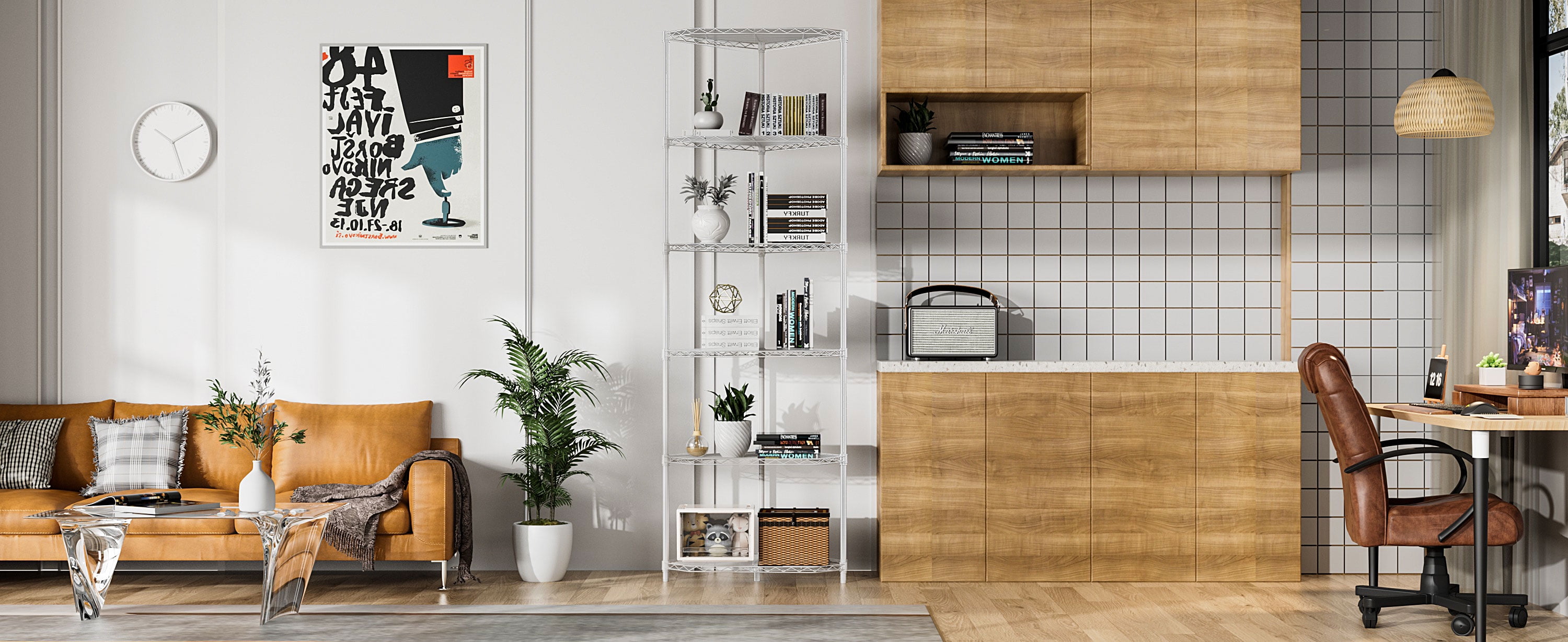 6 Tier Shelf Corner Wire Shelf Rack Pentagonal Shelves Adjustable Metal ...