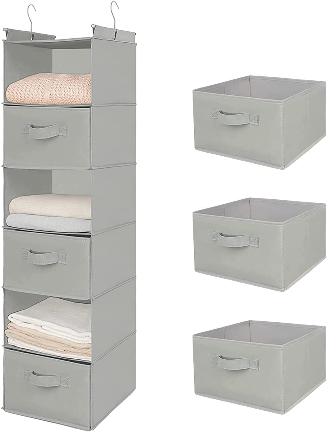 6 Tier Shelf Hanging Closet Organizer, Closet Hanging Shelf with 2 ...