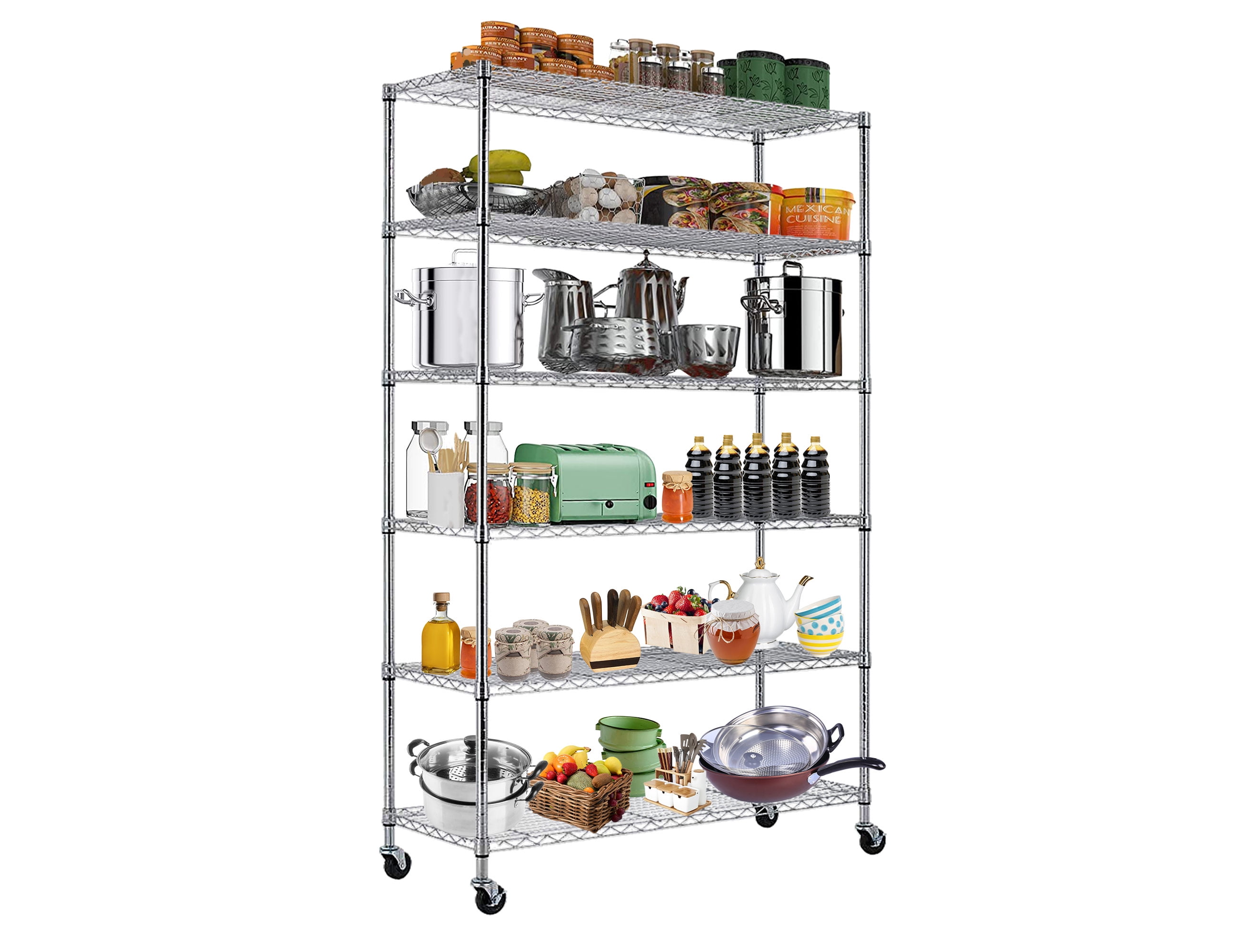 6 Tier Shelf Organizer for Kitchen, 2100lbs Capacity Height Adjustable ...