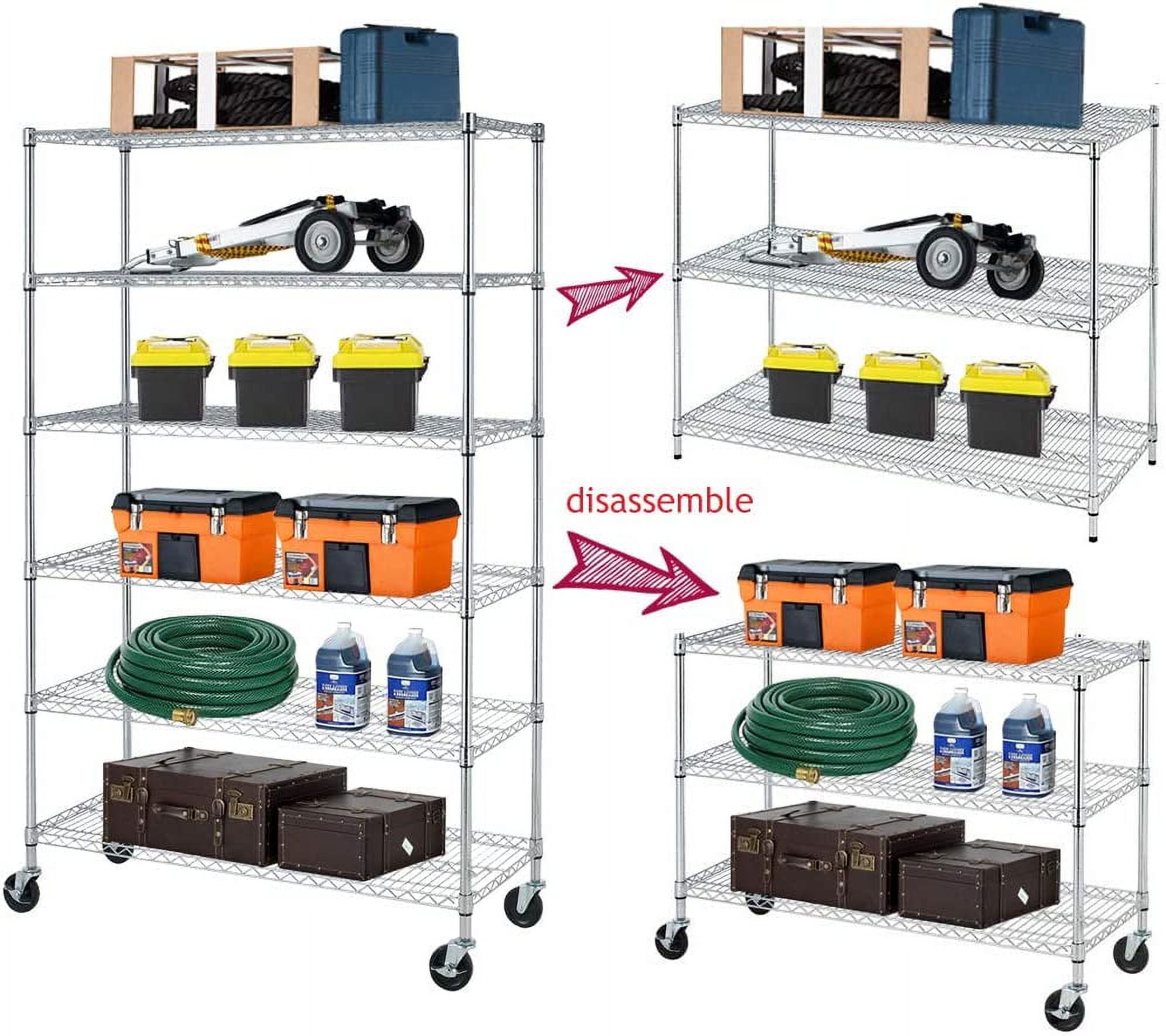 6-Tier Shelf Wire Shelving Units, Height Adjustable Organizer Garage ...