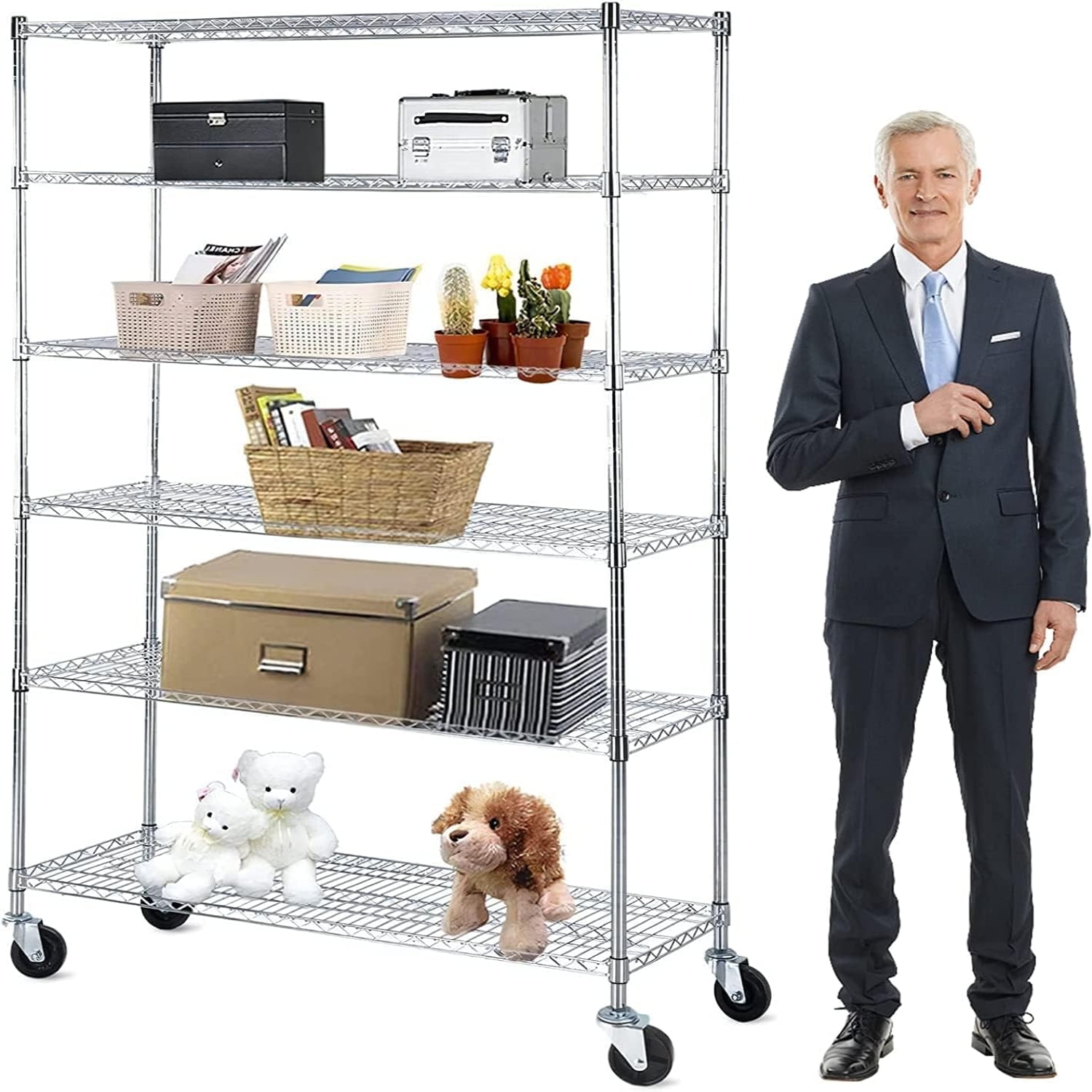 6 Tier Shelves for Rack 82" Heavy Duty Wire Shelving Unit Metal 2100Lbs ...