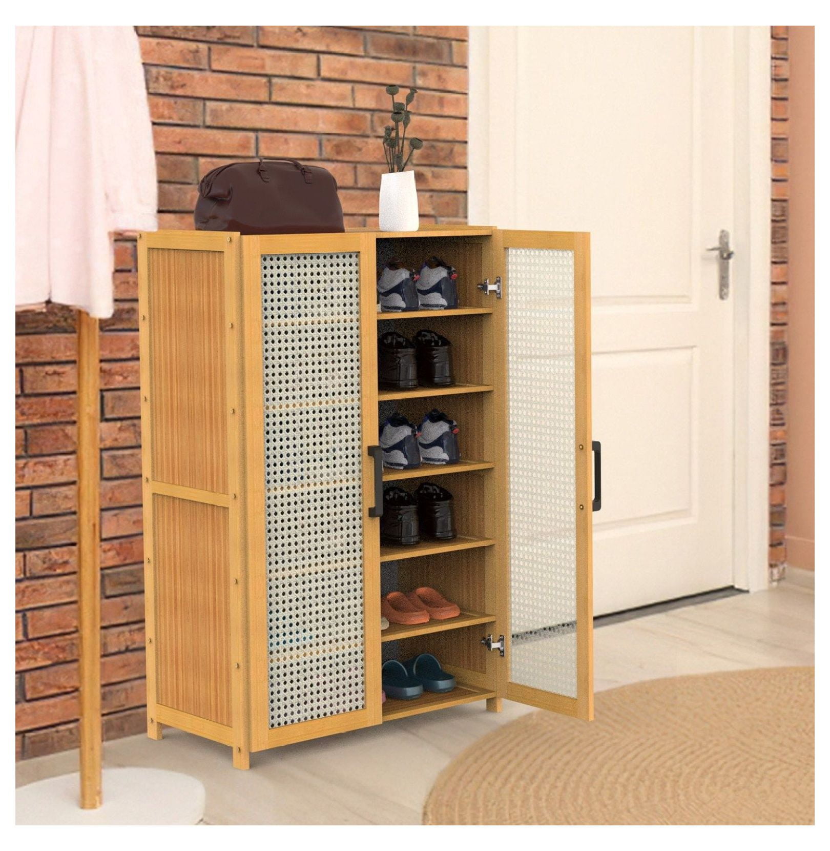 6-Tier Shoe Cabinet with Bamboo Shoe Rack Freestanding Shoe Organizer ...