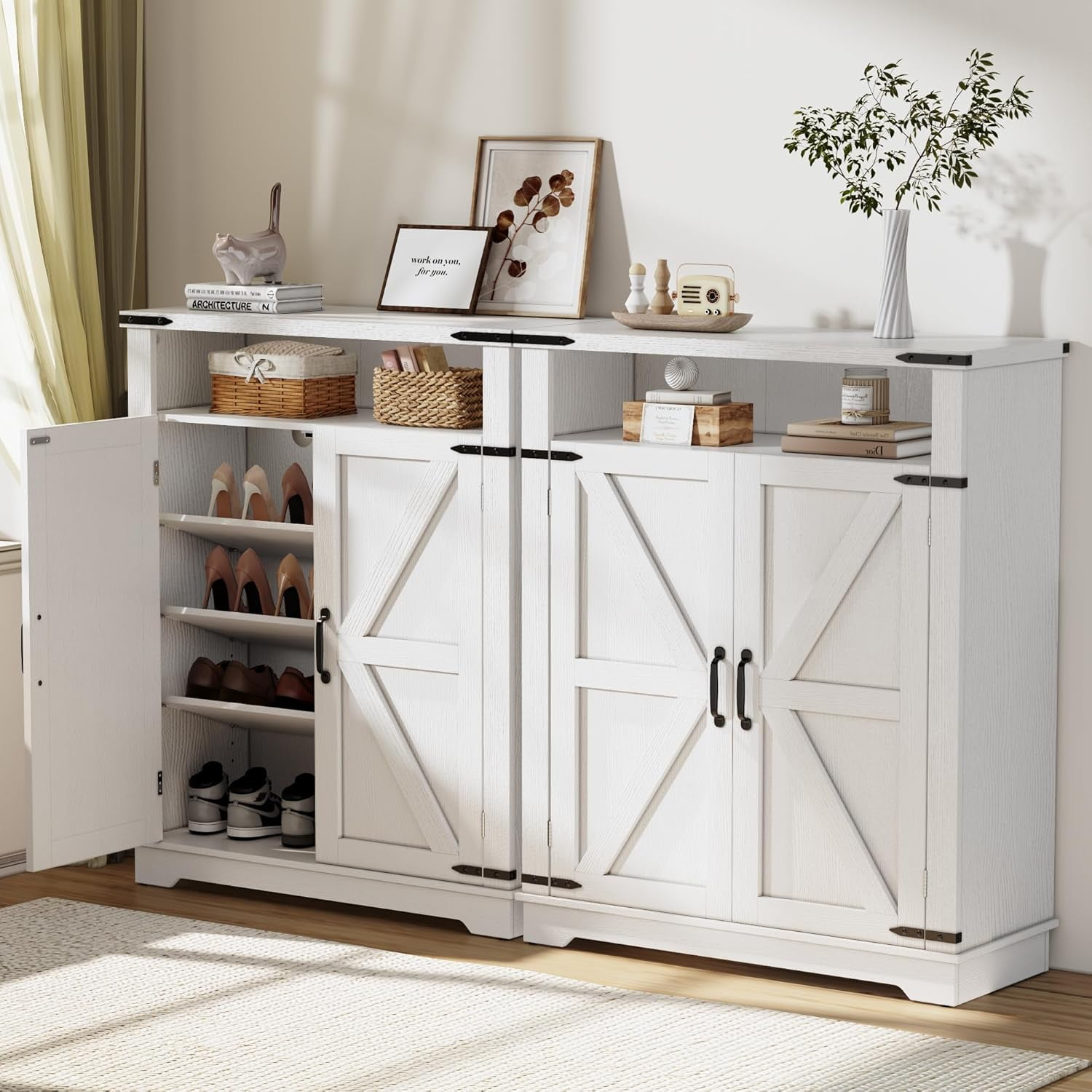 6-Tier Shoe Cabinet with Doors, Set of 2, Entryway Shoe Rack Shoe ...