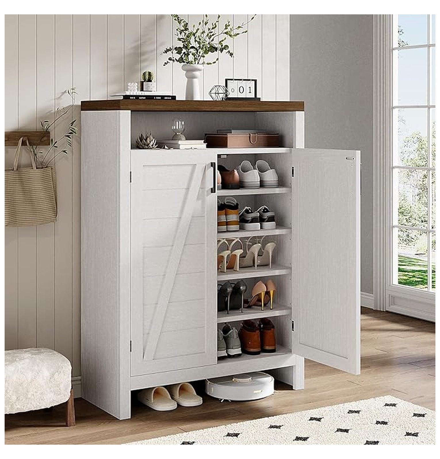 6-Tier Shoe Cabinet with Doors, Farmhouse Shoe Rack Organizer for ...