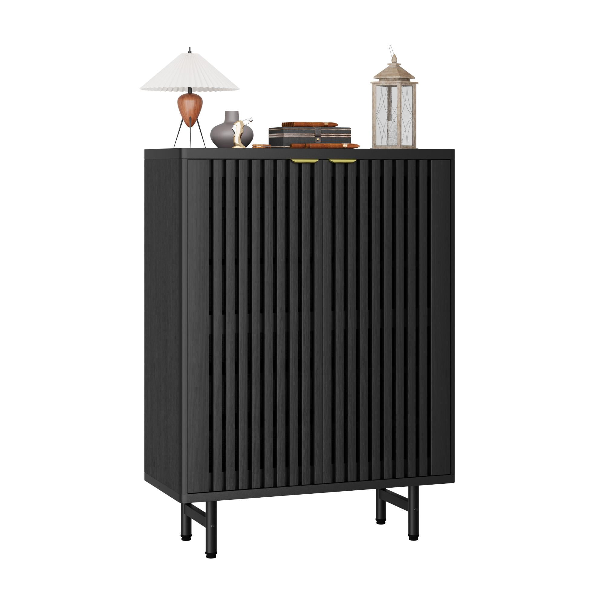 6-Tier Shoe Cabinet with Louver Doors Wooden Shoe Storage Organizer ...
