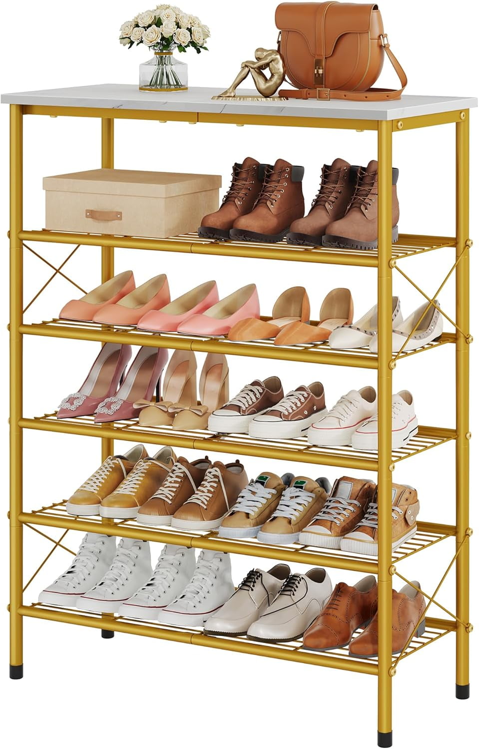 6 Tier Shoe Rack Organizer for 20-24 Pairs of Shoes, Metal Mesh Shoe ...