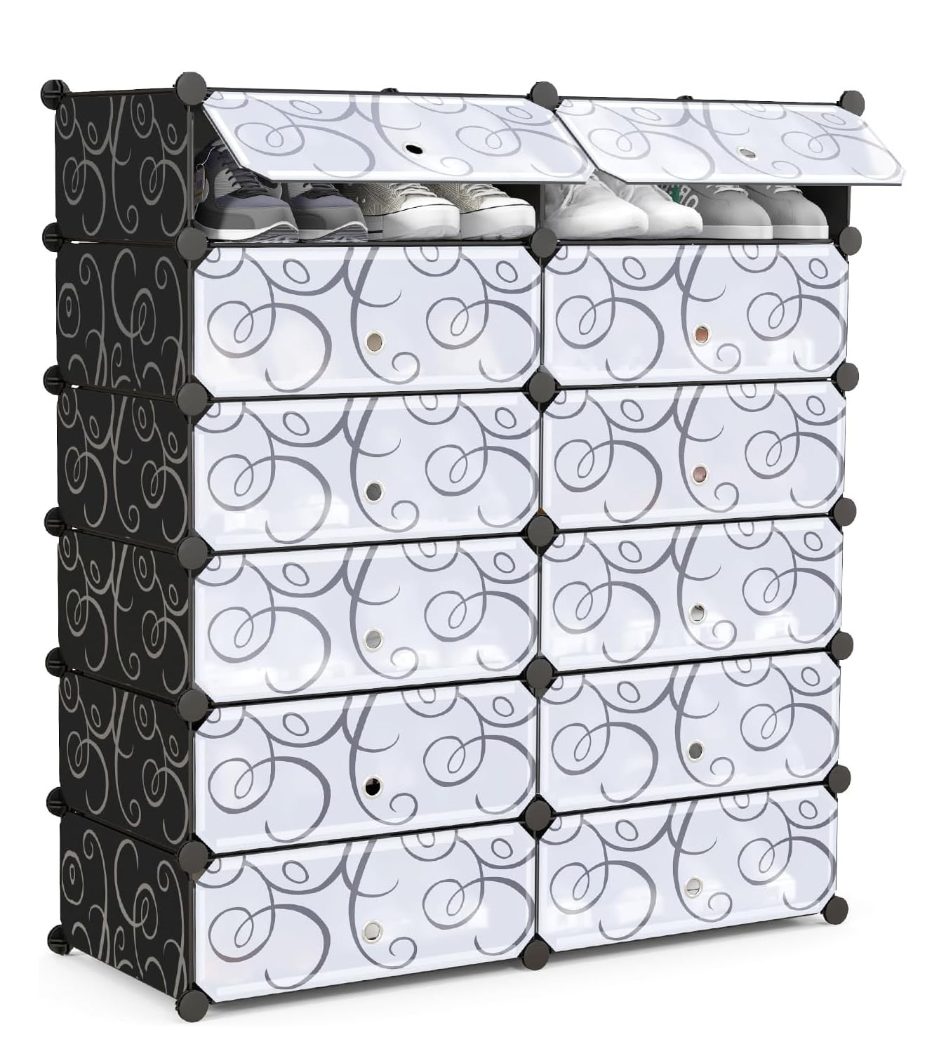 6 Tier Shoe Rack Organizer with Covers, Stackable Cube Storage Shelves ...