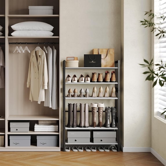6-Tier Shoe Rack Organizer, Zero-Wobble Metal Frame with Screw-Fastened ...