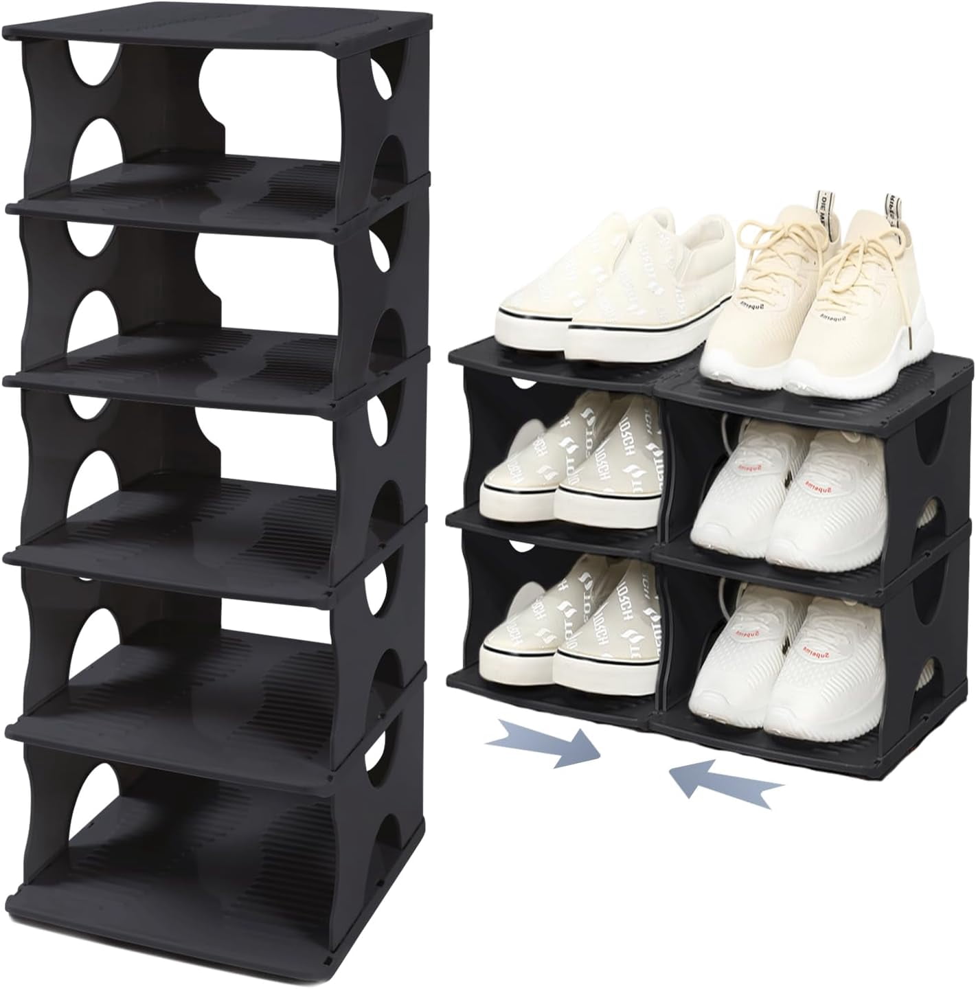 6-Tier Shoe Rack, Stackable Storage Organizer for Bedroom Entry ...