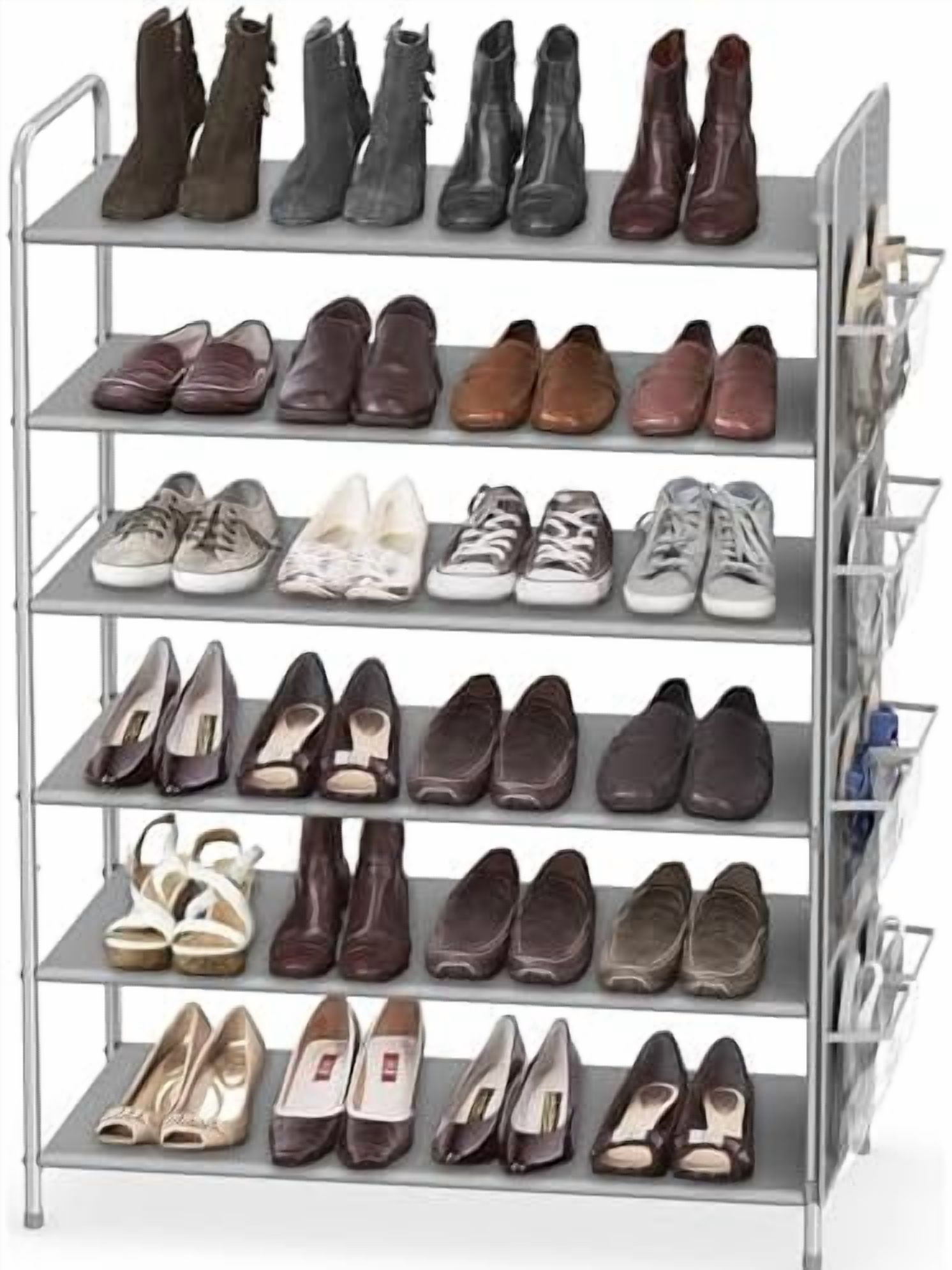 6-Tier Shoe Rack Storage Organizer w/Side Hanging Bag, Grey - Walmart.com