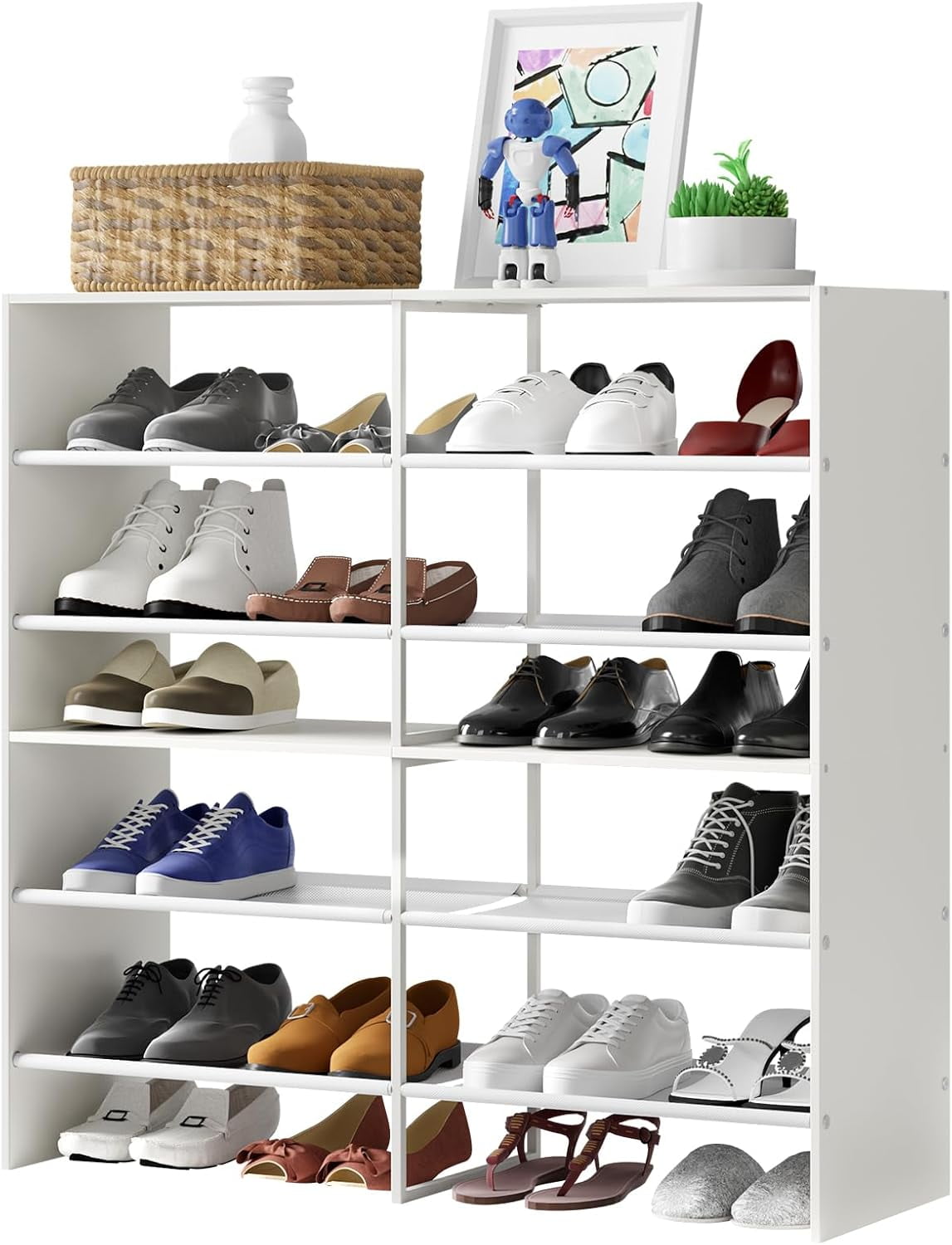 6-Tier Shoe Rack Wooden with Non-woven Fabric, Stackable Shoe Rack ...