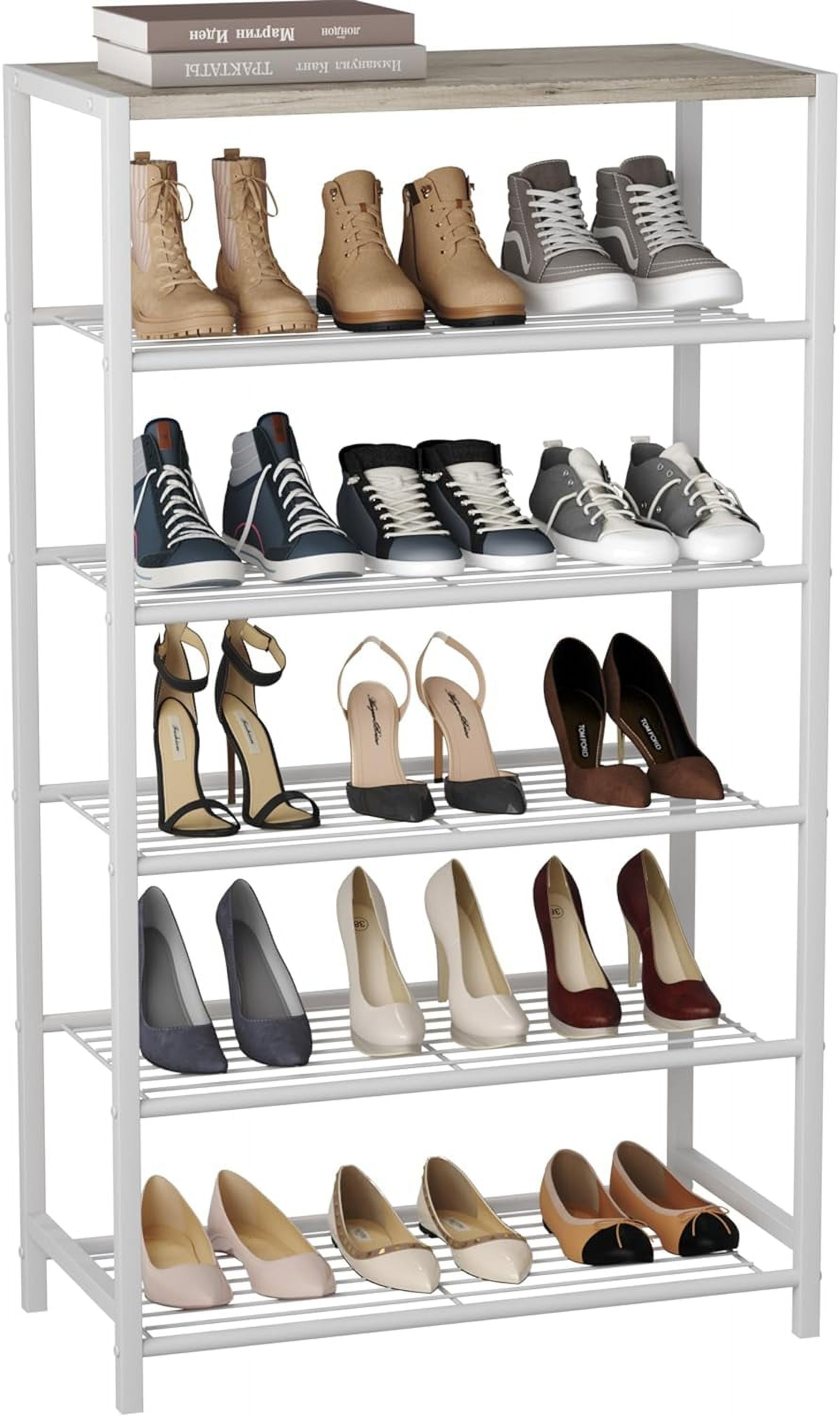 6-Tier Shoe Rack with Durable Metal Shelves White Oak - Walmart.com
