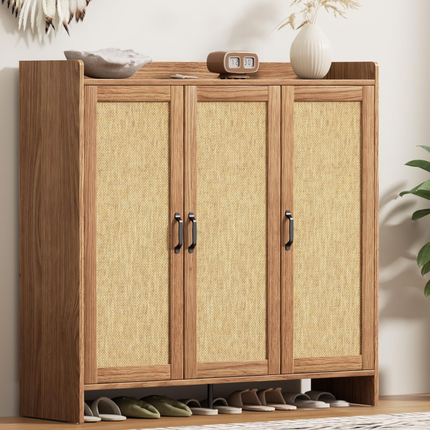 6-Tier Shoe Storage Cabinet, 44" Tall Rattan Shoe Cabinet Storage for ...