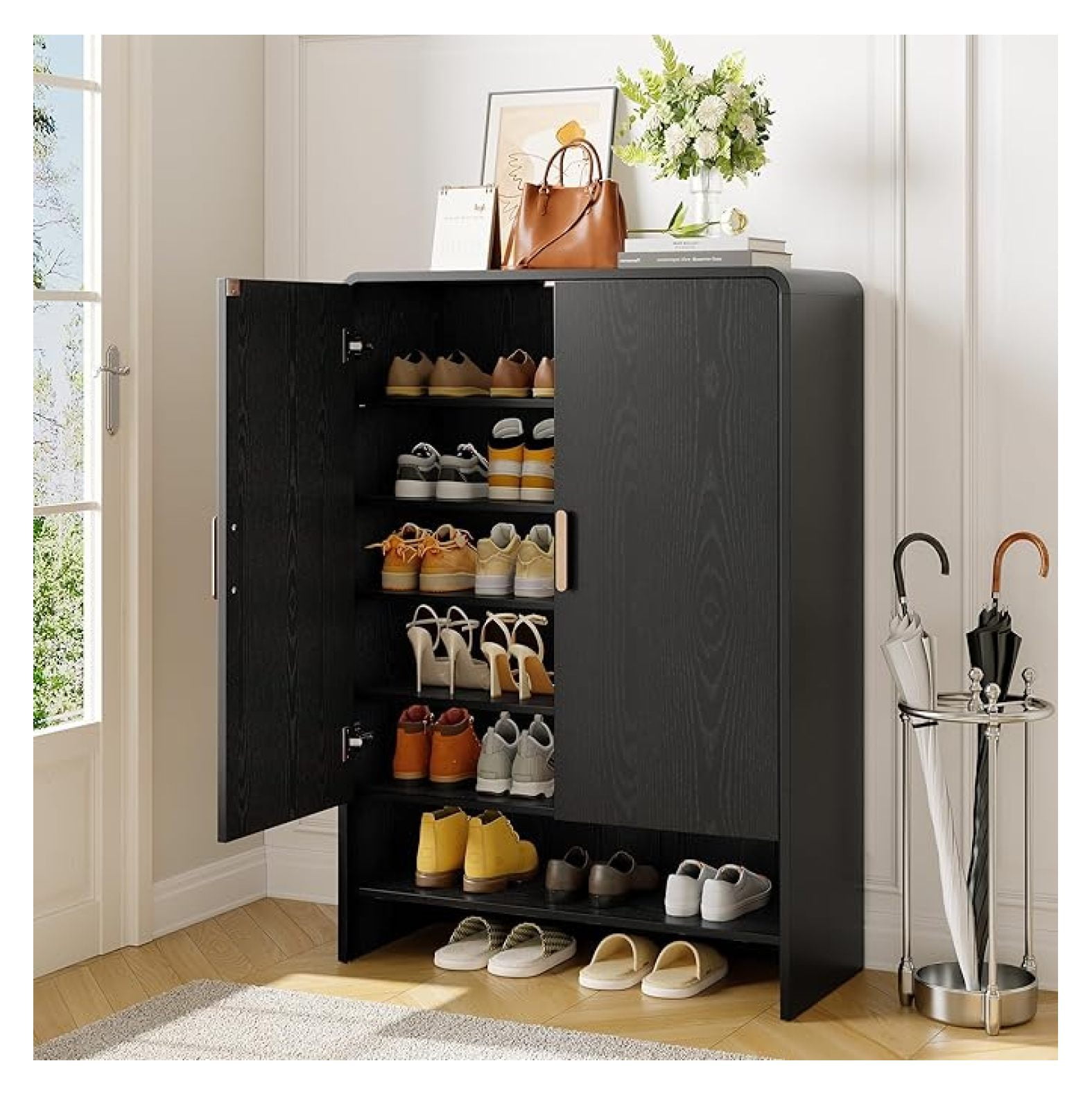 6-Tier Shoe Storage Cabinet, 45'' Large Farmhouse Shoe Cabinet for ...
