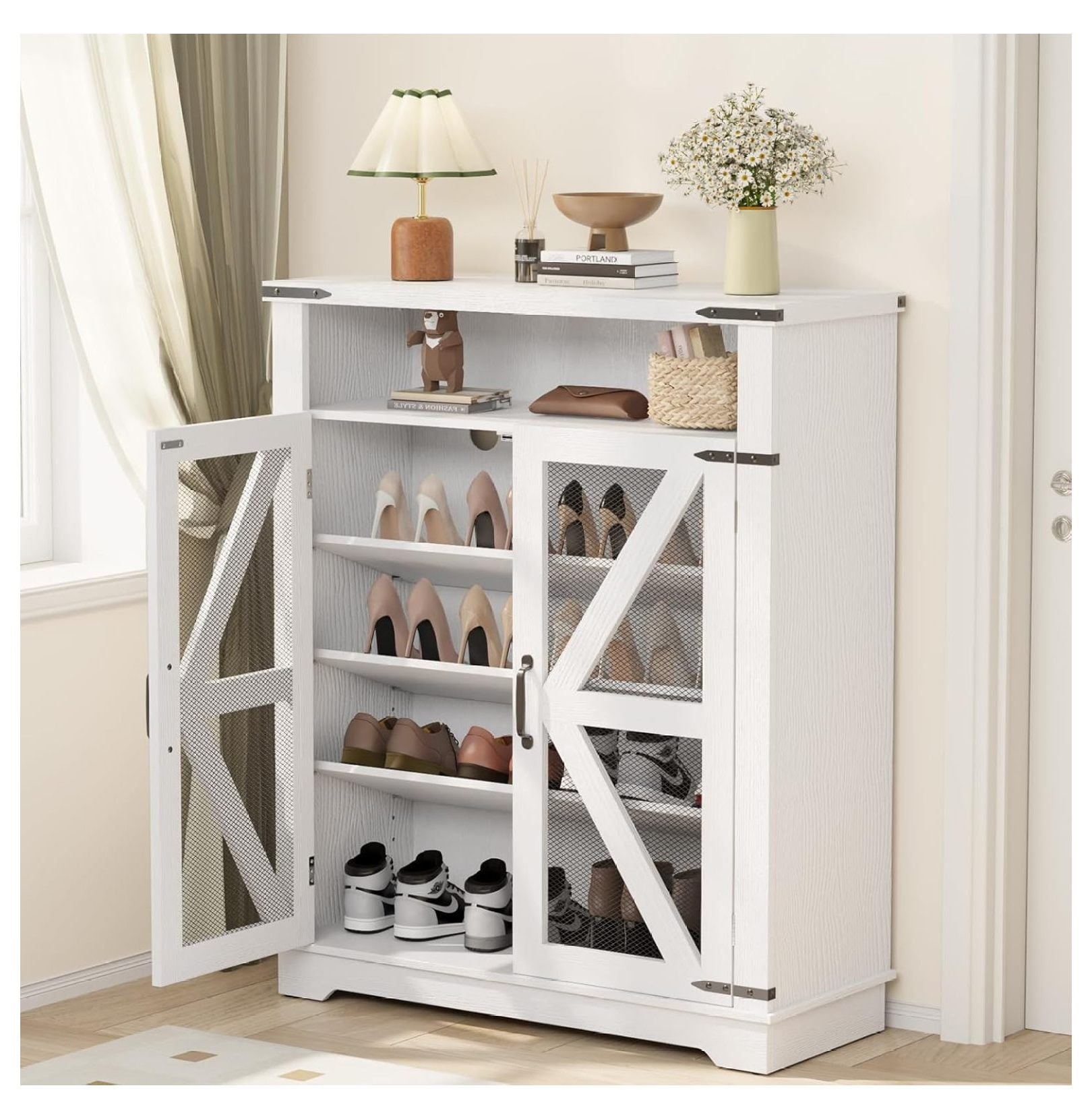 6-Tier Shoe Storage Cabinet, Farmhouse Shoe Rack Organizer Cabinet with ...