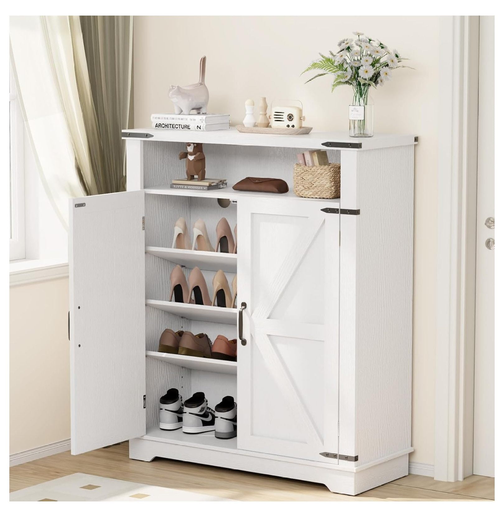 6-Tier Shoe Storage Cabinet, Farmhouse Shoe Rack Organizer Cabinet with ...