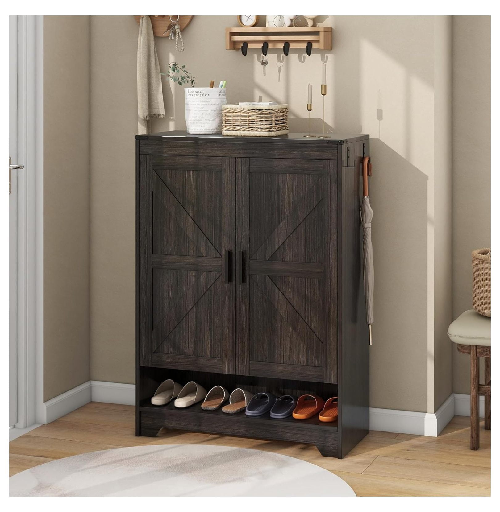 6-Tier Shoe Storage Cabinet with Doors, Farmhouse Shoe Rack Cabinet ...