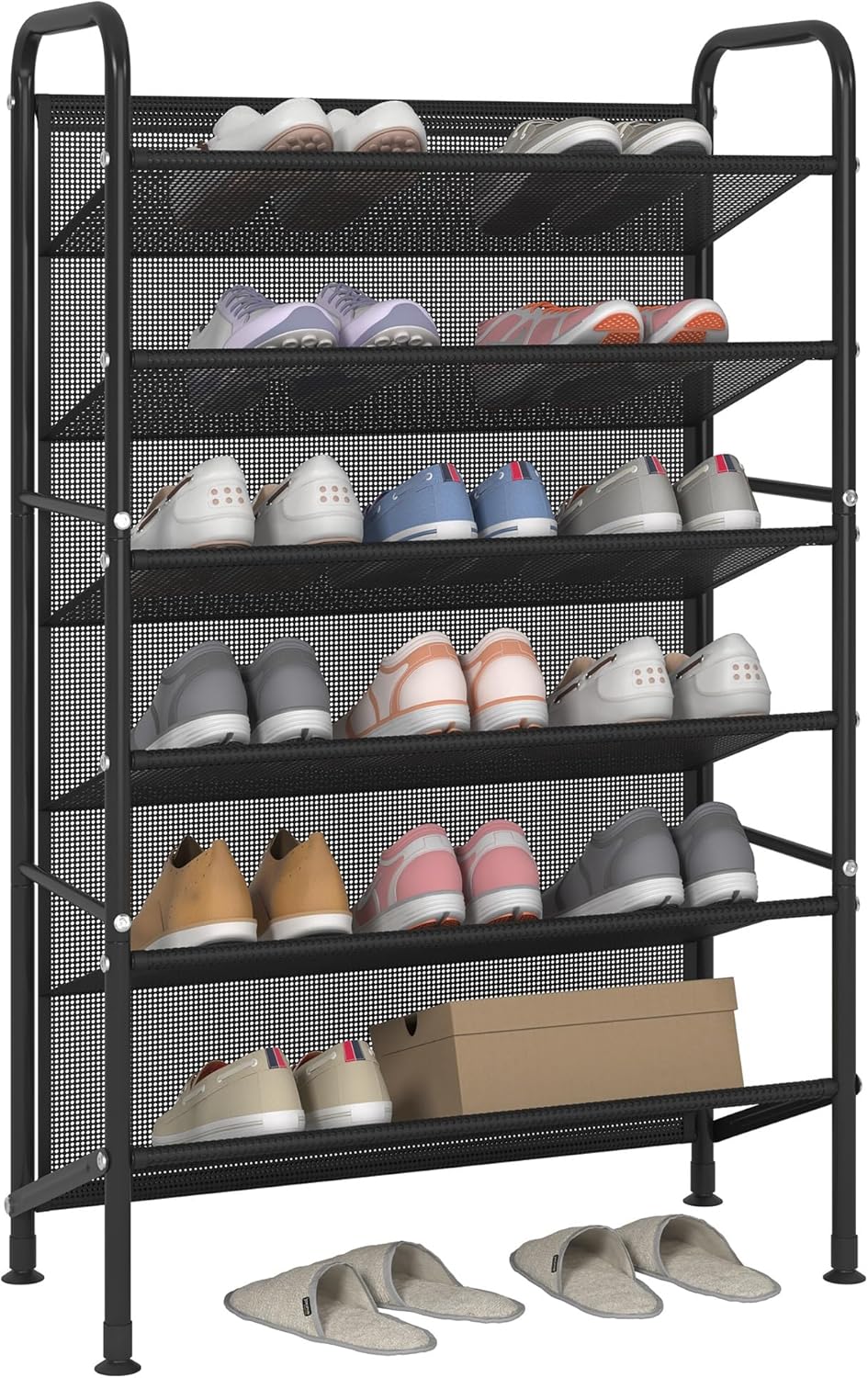 6 Tier Shoe rack for closet Mesh fabric narrow Metal shoe racks, Space ...