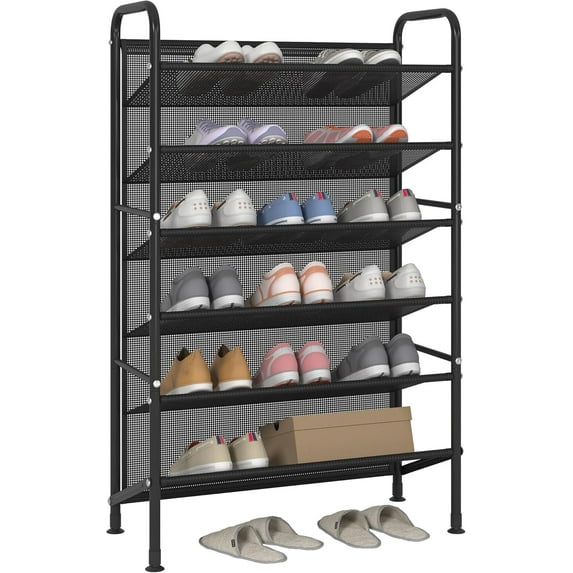 6 Tier Shoe rack for closet Mesh fabric narrow Metal shoe racks, Space ...