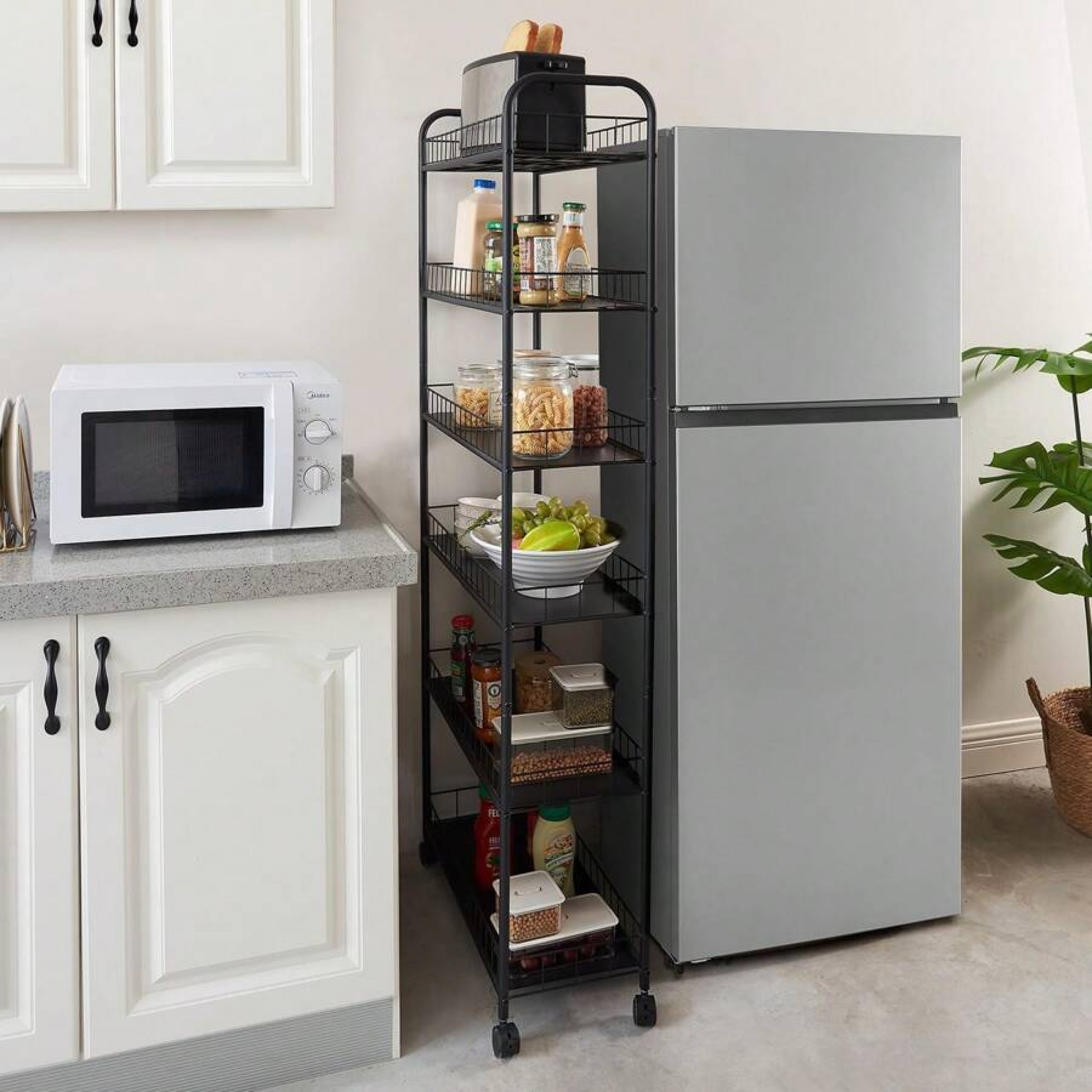 6 Tier Slim Rolling Storage Cart - Mobile Metal Wire Shelving Unit With ...