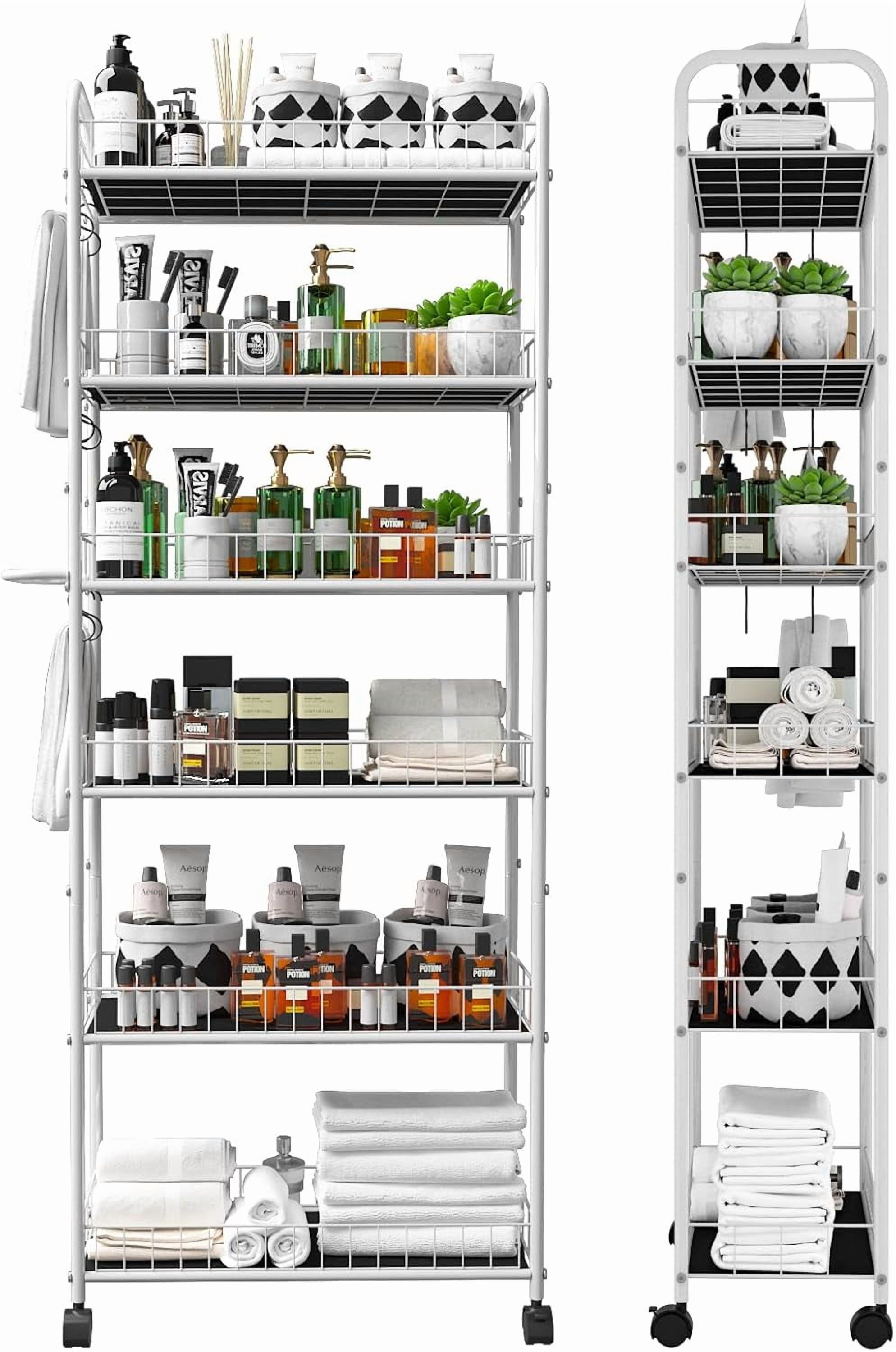 6 Tier Slim Rolling Storage Cart, Mobile Shelving Unit with Wheels ...