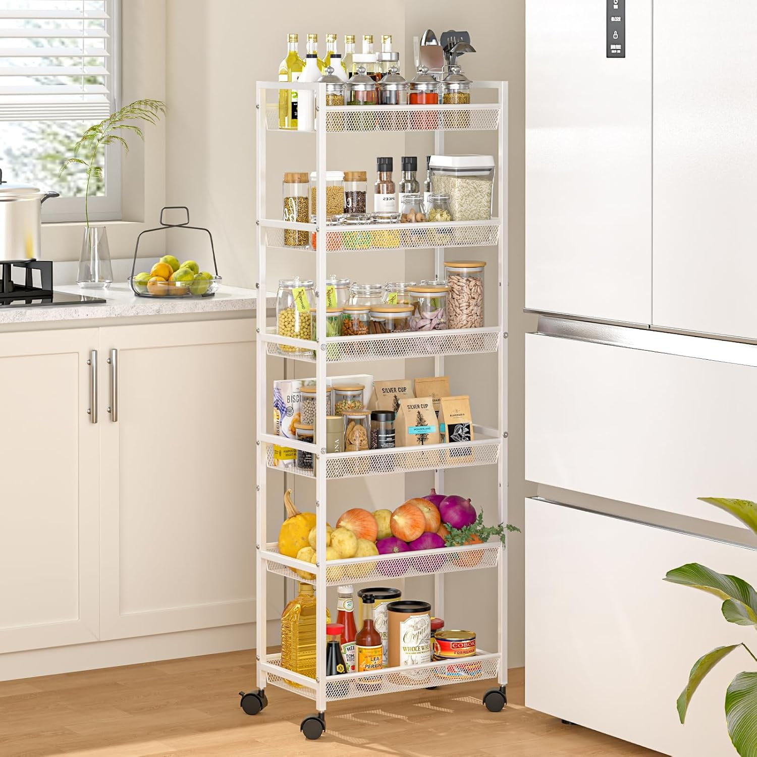 6 Tier Slim Rolling Storage Cart, Narrow Mobile Shelving Unit Organizer ...