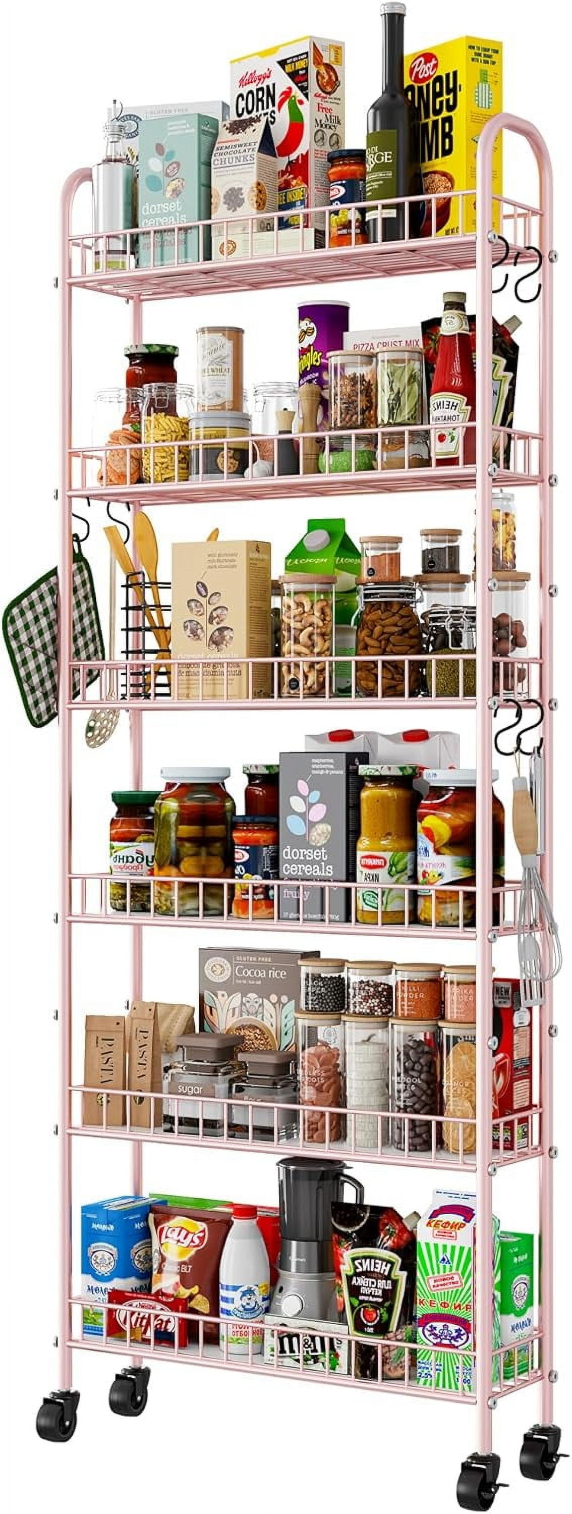 6 Tier Slim Rolling Storage Cart with Wheels, Metal Mobile Shelving ...