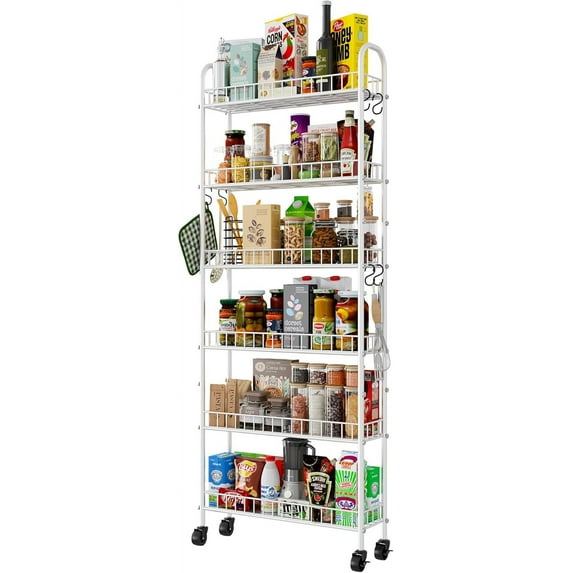 6 Tier Slim Rolling Storage Cart with Wheels, Metal Mobile Shelving ...