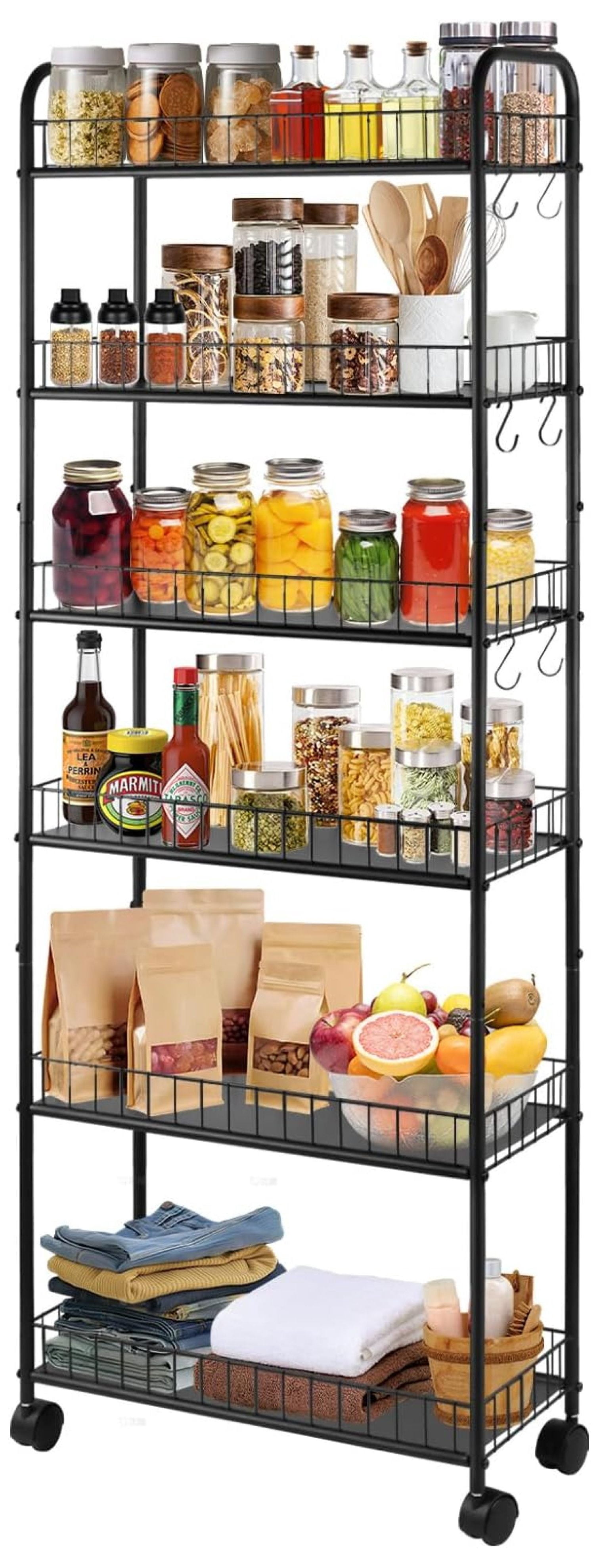 6-Tier Slim Rolling Storage Cart with Wheels, Narrow Metal Organizer ...