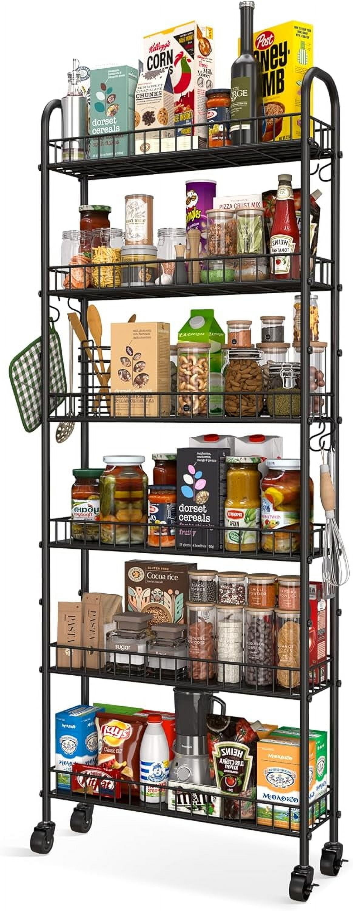 6 Tier Slim Space-Saving Space-Saving Rack Cart featuring Wheels, Metal ...