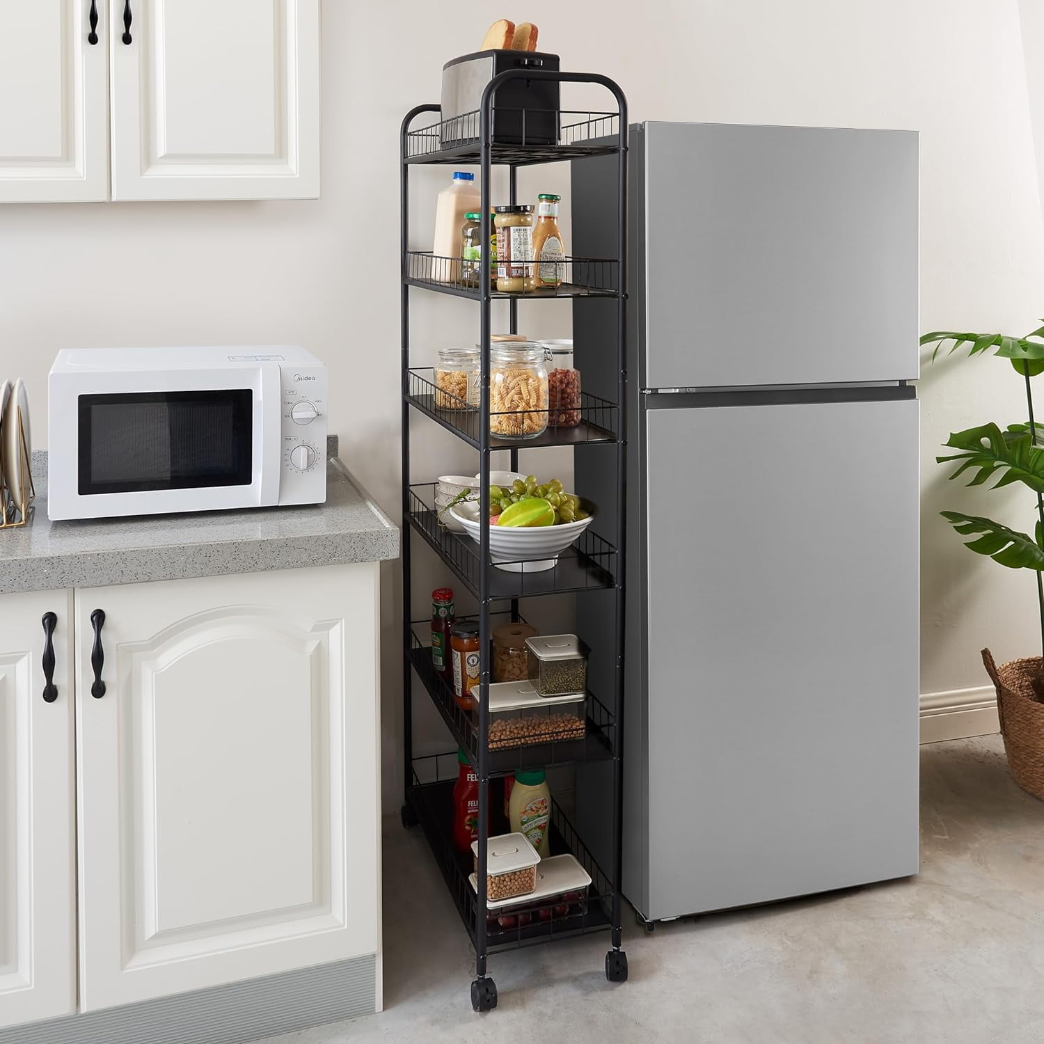 6-Tier Slim Storage Cart, Narrow Rolling Utility Cart Kitchen Slim ...