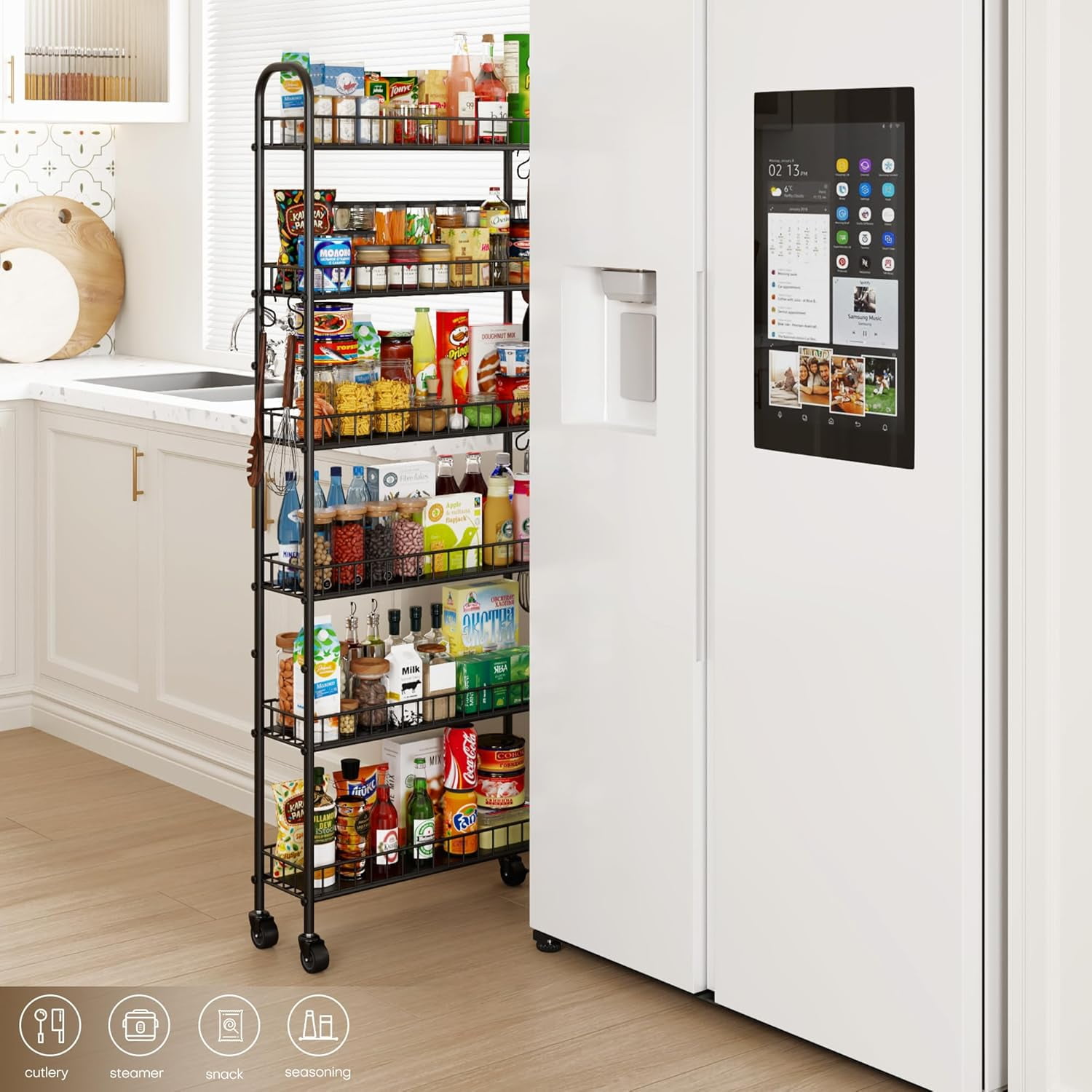 6-Tier Slim Storage Cart, Rolling Kitchen Cart with Wheels, Narrow ...