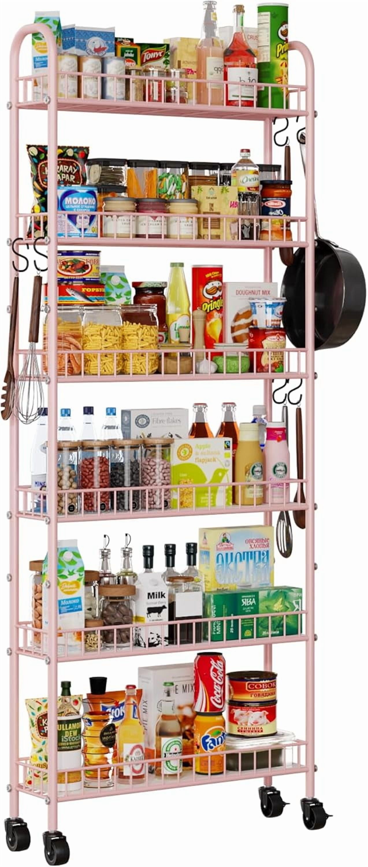 6-Tier Slim Storage Cart, Rolling Kitchen Cart with Wheels, Narrow ...